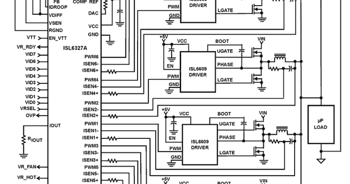 Isl6327a Enhanced 6 Phase Pwm Controller With 8 Bit Vid Code And Differential Inductor Dcr Or