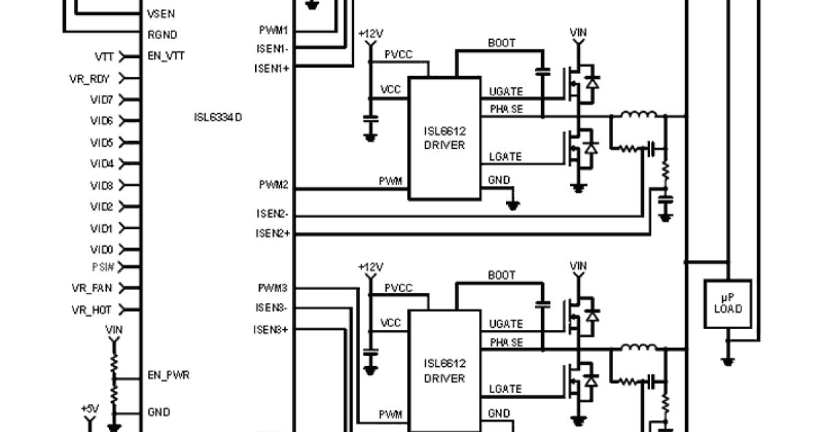 ISL6334D - VR11.1, 4-Phase PWM Controller with Phase Dropping, Droop Disabled and Load Current ...